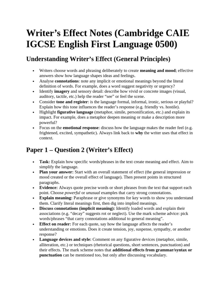 Understanding Writer's Effect in IGCSE | PDF | Metaphor | Rhetoric