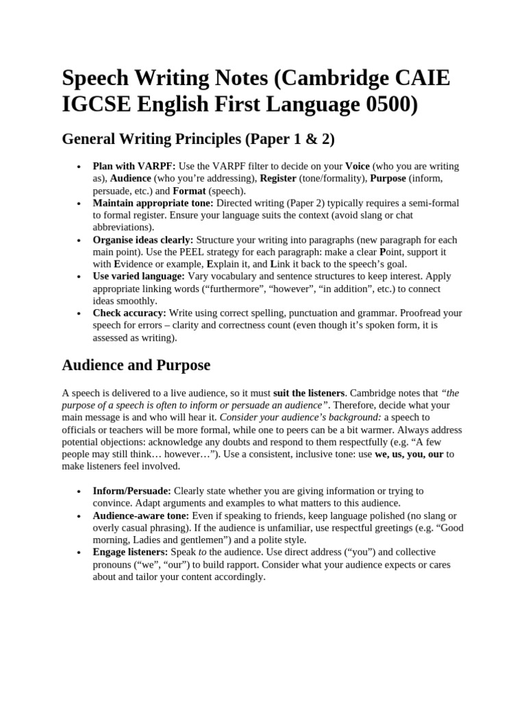 IGCSE Speech Writing Guidelines | PDF | Speech | Proofreading