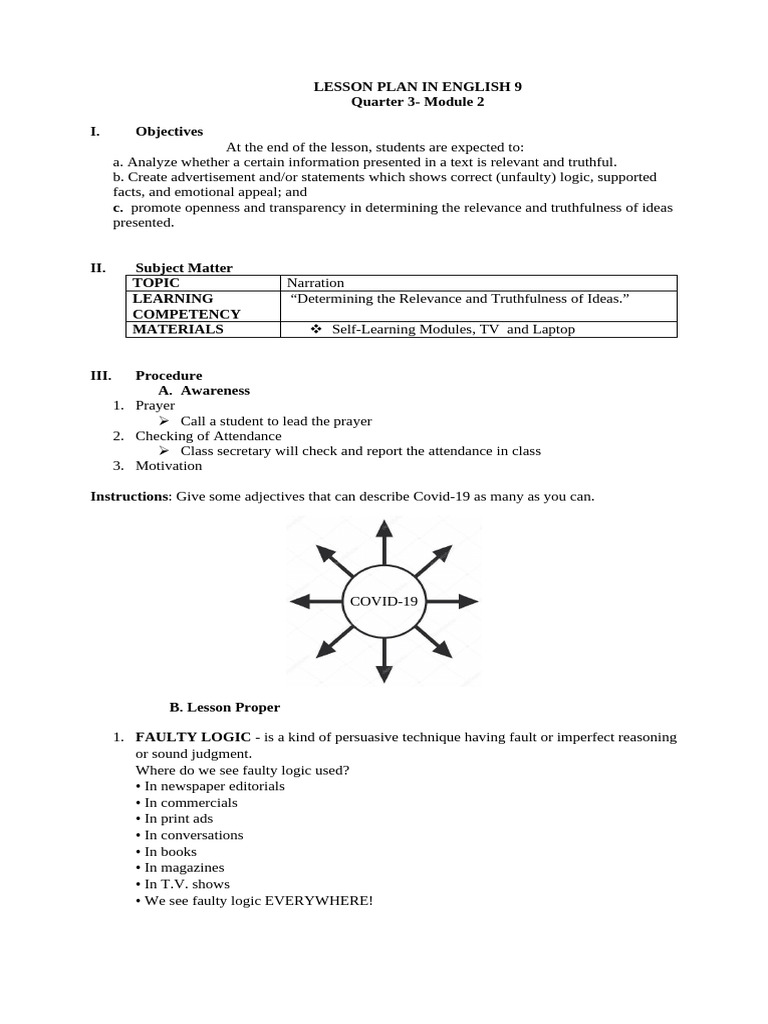 Lesson Plan in English 9 Module 2 | PDF | Logic | Argument