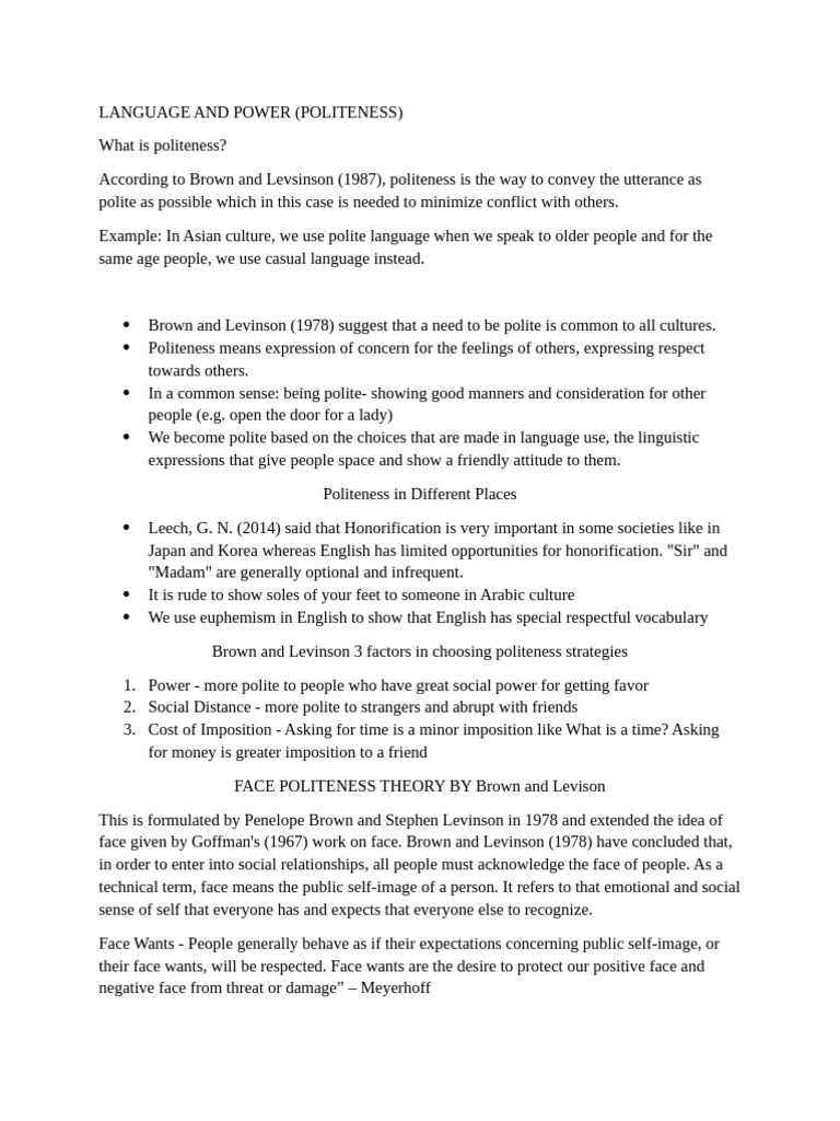 Politeness Strategies and Social Power | PDF | Human Communication ...