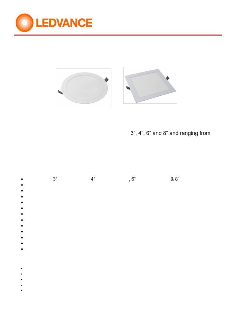 LEDVANCE Slim Downlight Data Sheet | PDF | Electrodynamics | Light