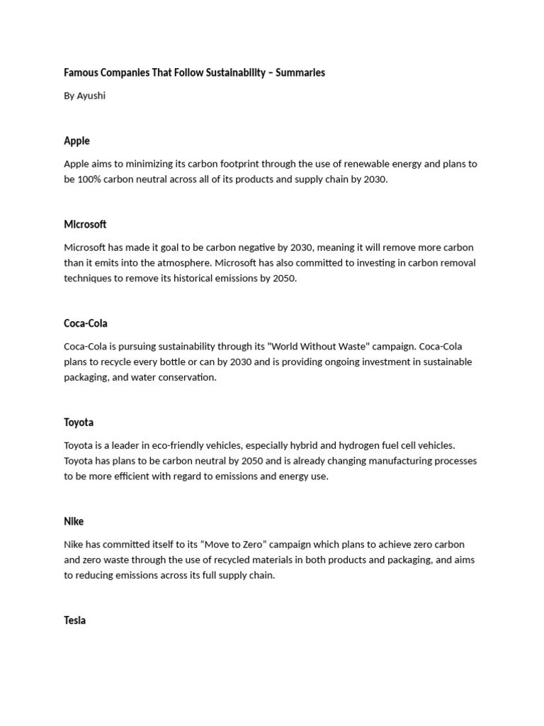 Famous Companies That Follow Sustainability | PDF | Renewable Energy ...