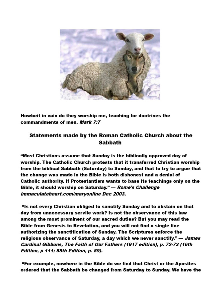 Catholic Church's Sabbath Change | PDF | Sabbath In Christianity | Ten ...
