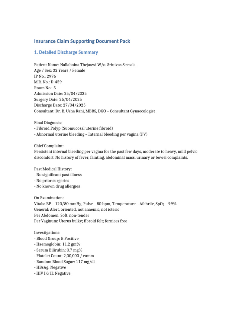 Insurance Claim Supporting Documents | PDF | Vagina | Uterus