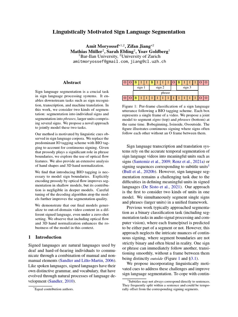 Linguistically Motivated Sign Language Segmentation | PDF | Image Segmentation | Sign Language