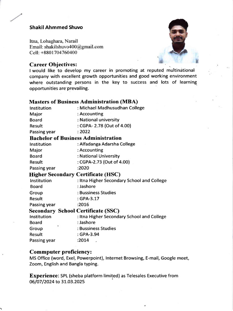 Shakil Ahammed Shuvo's CV | PDF | Student Assessment And Evaluation ...