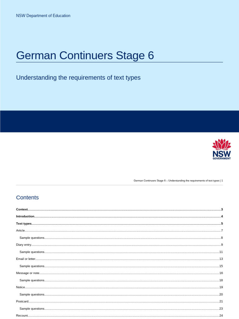 German Stage 6 Text Type Guide | PDF | Linguistics | Human Communication