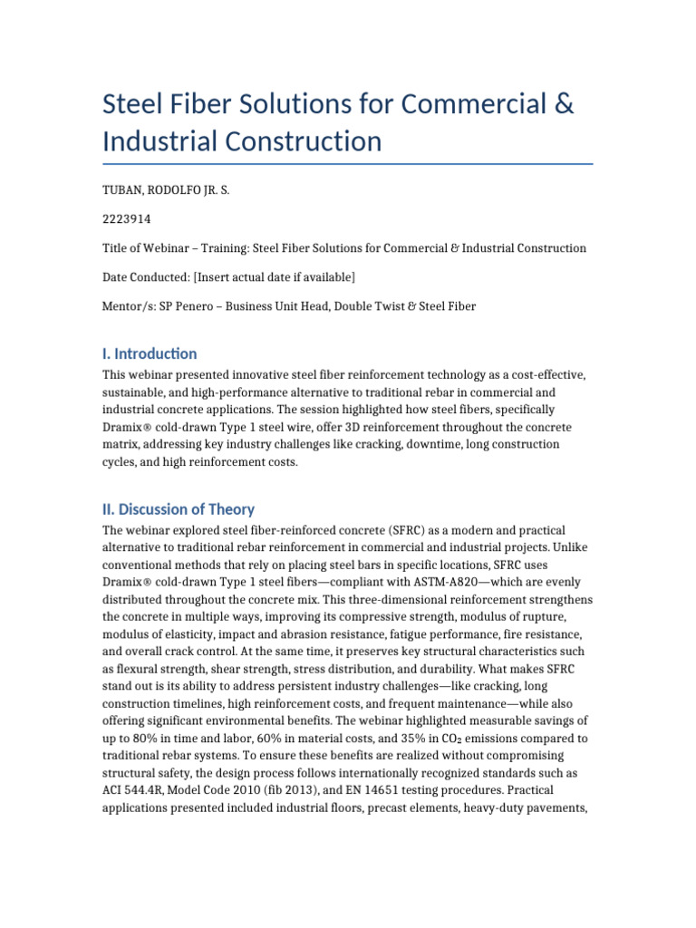 Steel Fiber Webinar Report | PDF | Concrete | Strength Of Materials