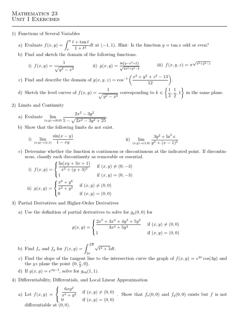 Mathematics Exercises: Functions & Limits | PDF | Derivative | Geometry