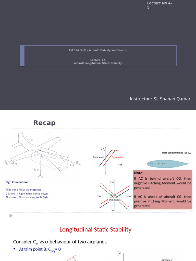 AM314 Lec4-5 Aircraft Longitudinal Static Stability Spring2025 | PDF | Dynamics (Mechanics ...