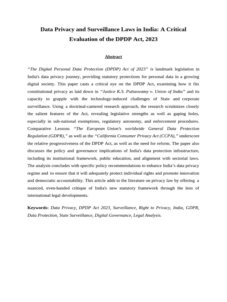 Data Privacy and Surveillance Laws in India A Critical Evaluation of ...
