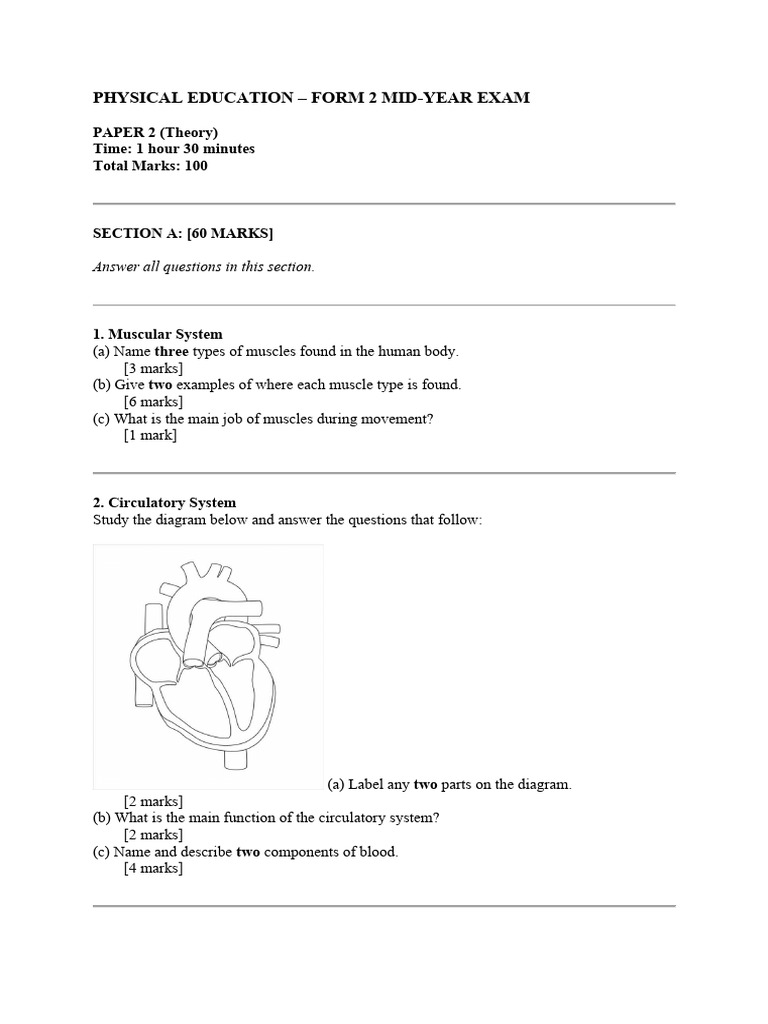Form 2 Physical Education Exam Guide | PDF