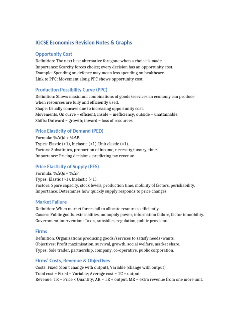 IGCSE Economics Revision Notes | PDF | Price Elasticity Of Demand ...