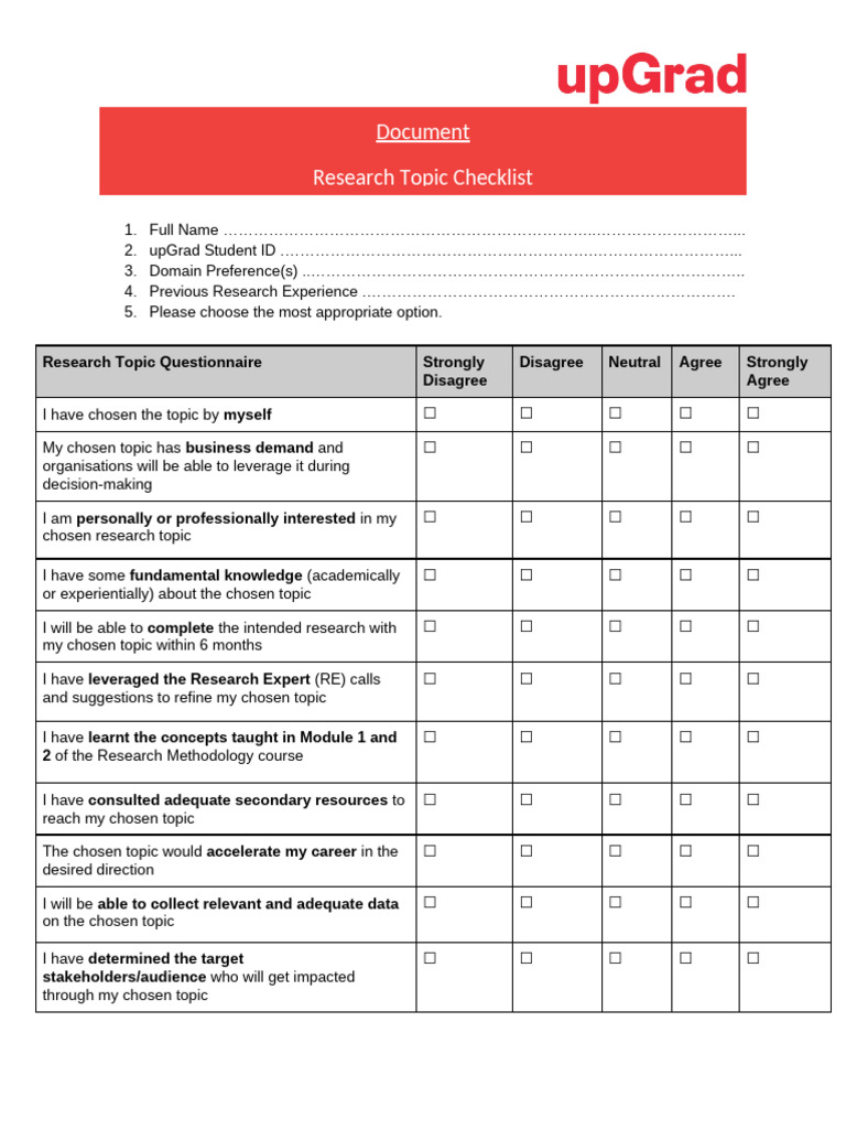 Research Topic Questionnaire Form | PDF