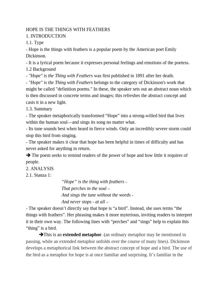 Hope Is The Things With Feathers | PDF | Metre (Poetry) | Poetics