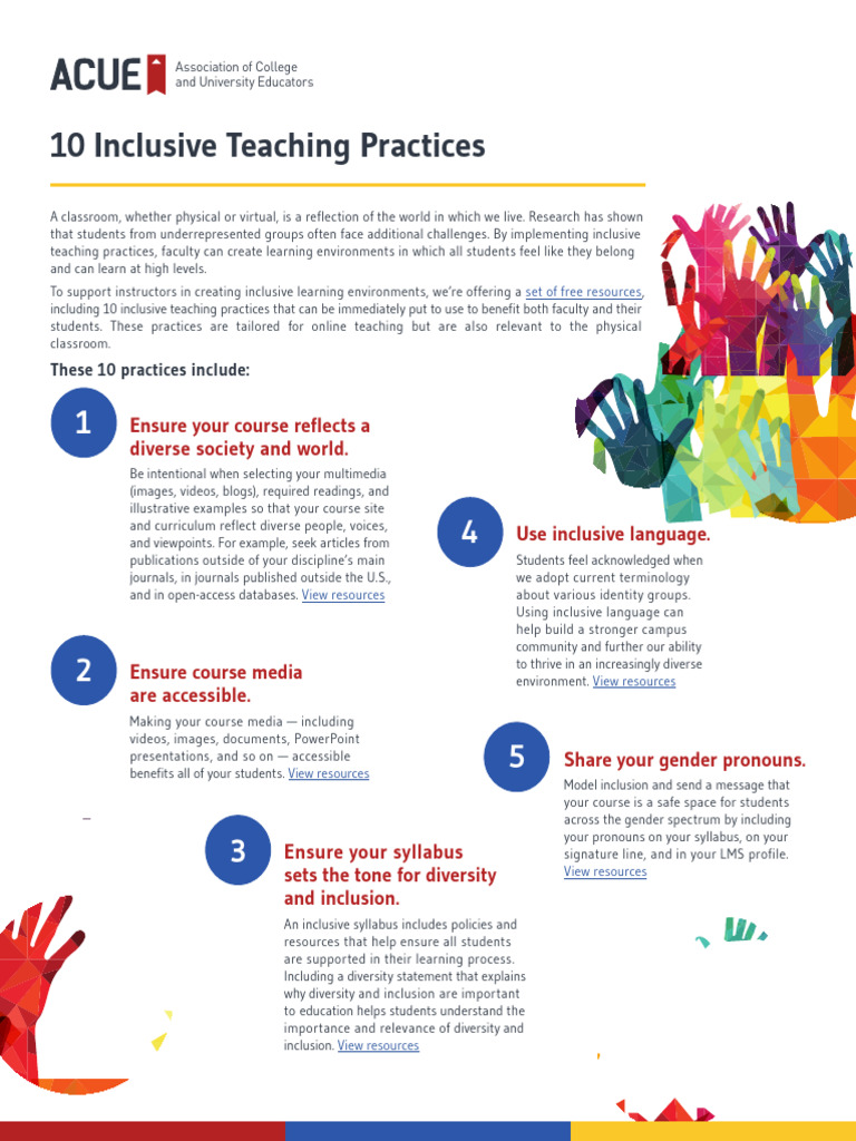 Inclusive Teaching Practices Sheet Accessible2 1 | PDF | Educational ...