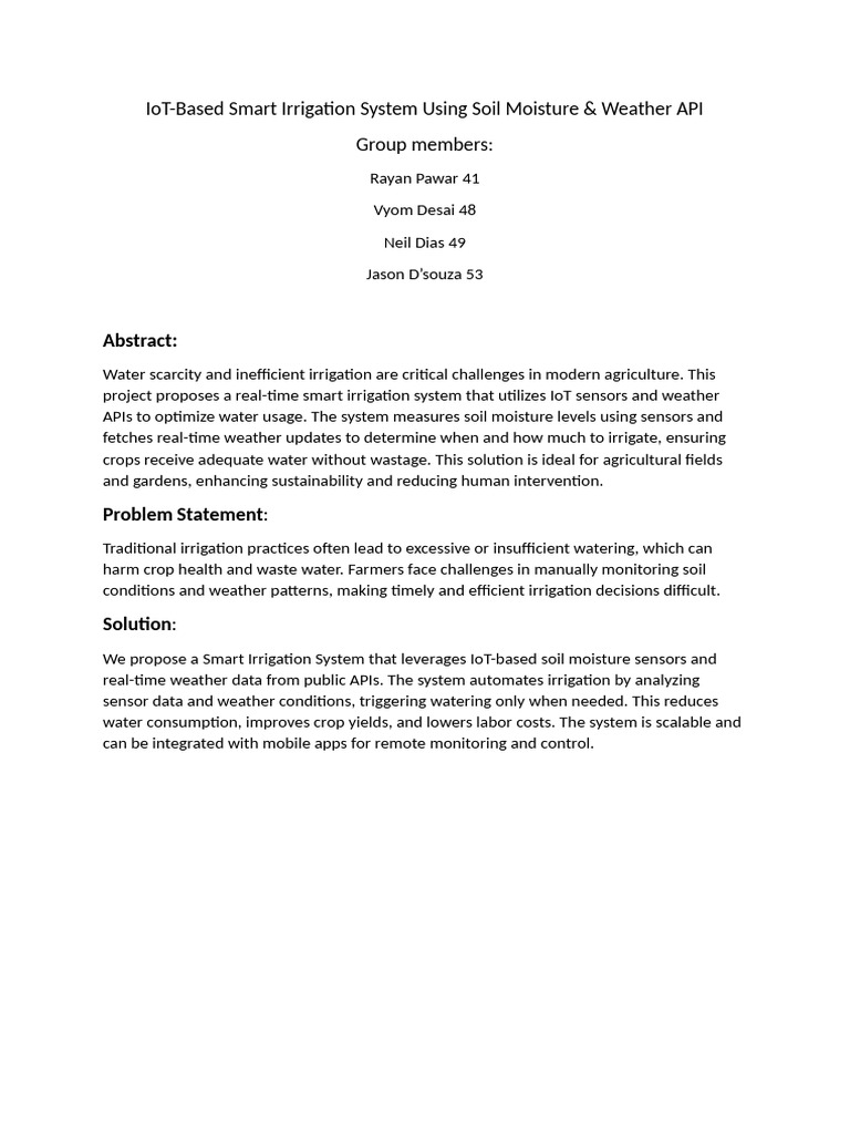IoT Smart Irrigation System Overview | PDF