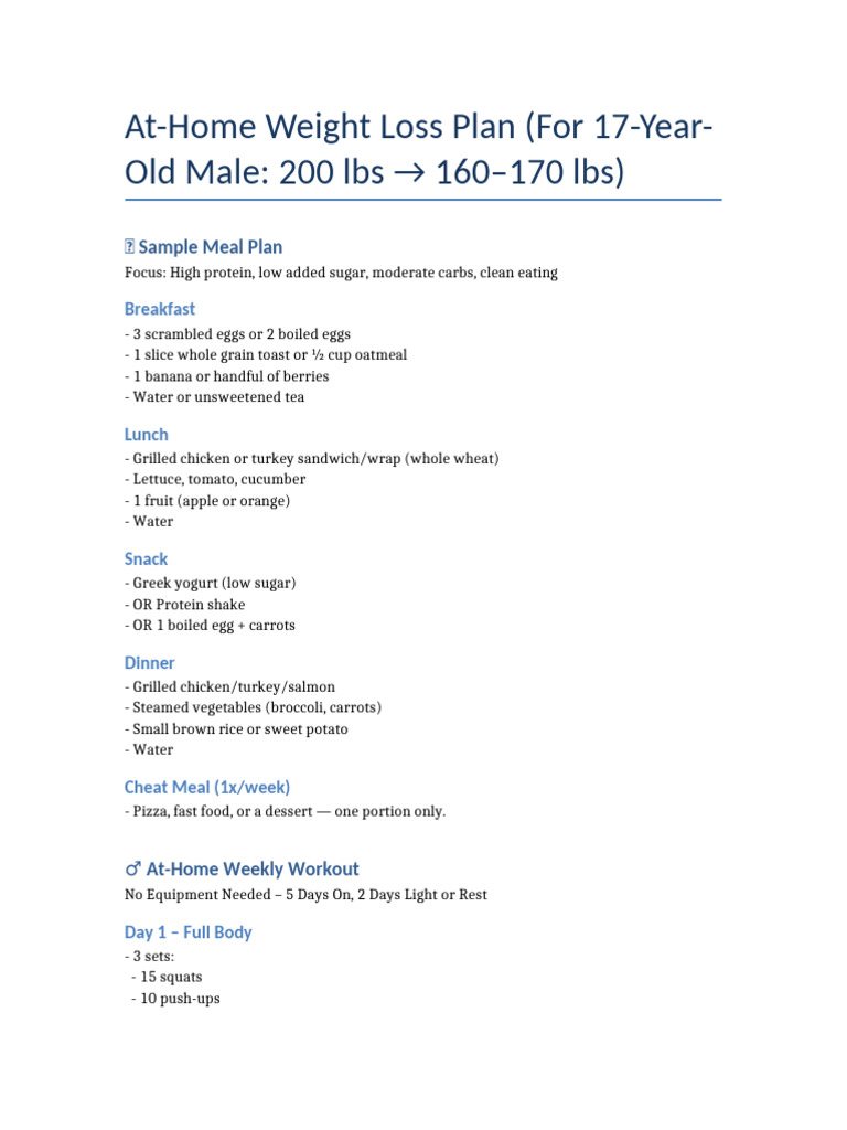 At-Home Weight Loss Plan for Teens | PDF