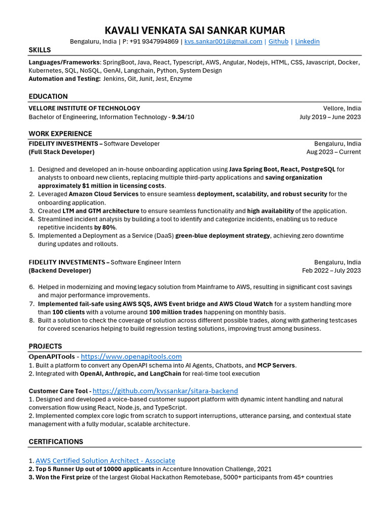 Kavali Venkata Sai Sankar Kumar Profile | PDF | Amazon Web Services ...
