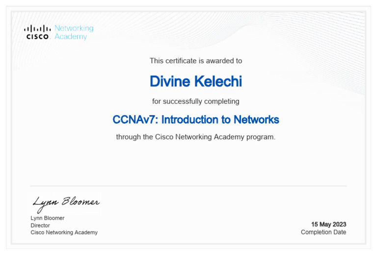 CCNA Introduction To Networks Certificate Kelechimere8 Gmail Com ...