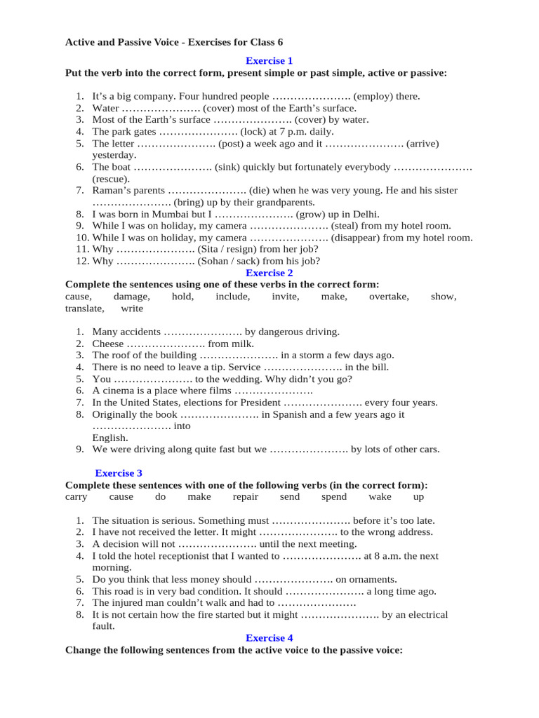 Active and Passive Voice Class 6 Worksheet | PDF