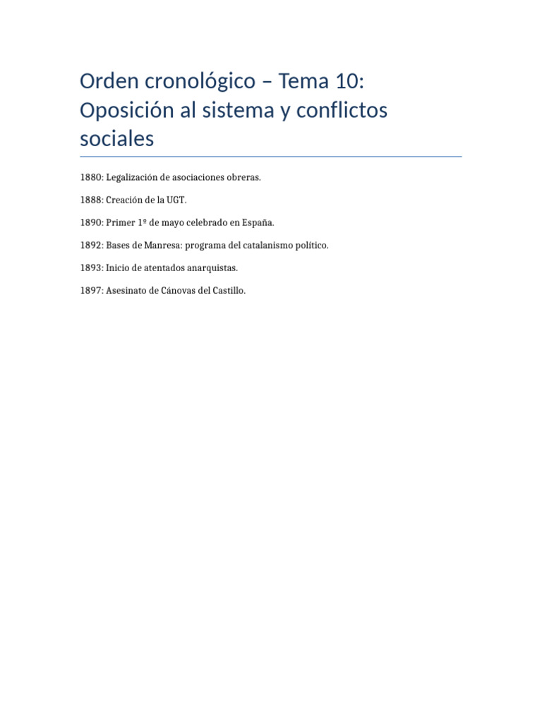 Orden Cronologico Tema 10 | PDF