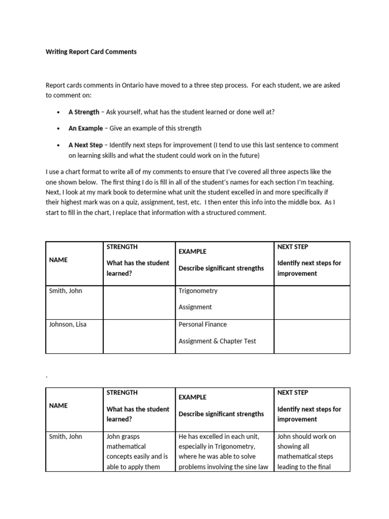 Writing Report Card Comments | PDF | Mathematics | Reason
