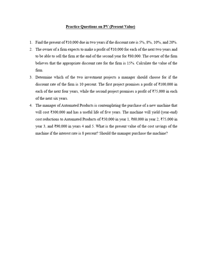 Present Value Practice Questions Guide | PDF
