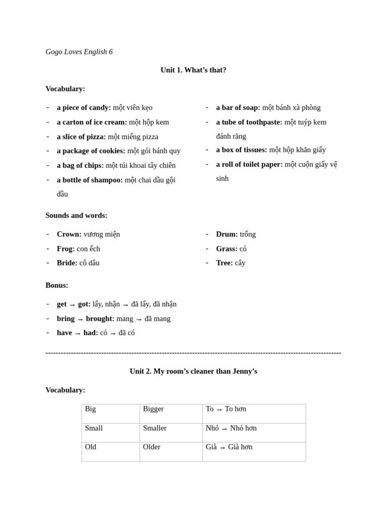 Word List Gogo Loves English 6 | PDF