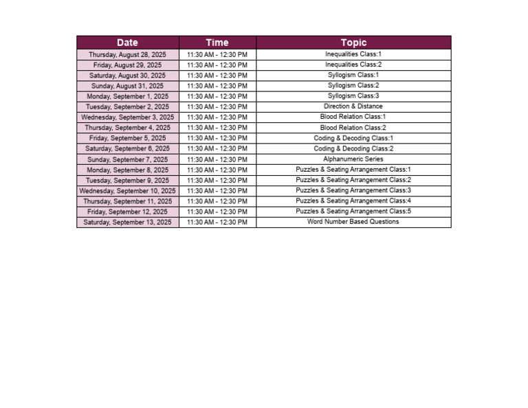 2025 Class Schedule: Logic & Puzzles | PDF