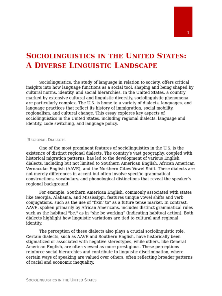 Sociolinguistics in The United States | PDF | Sociolinguistics ...