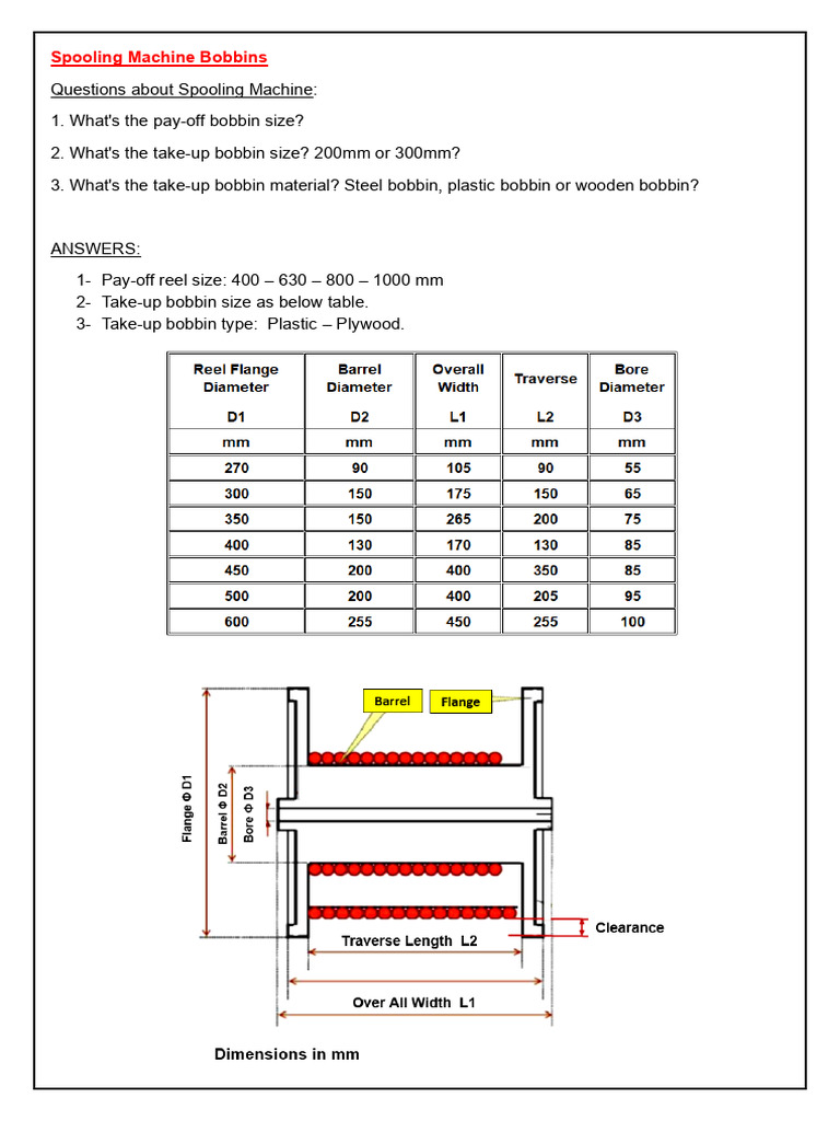 Spooling Machine Bobbin Sizes & Types | PDF