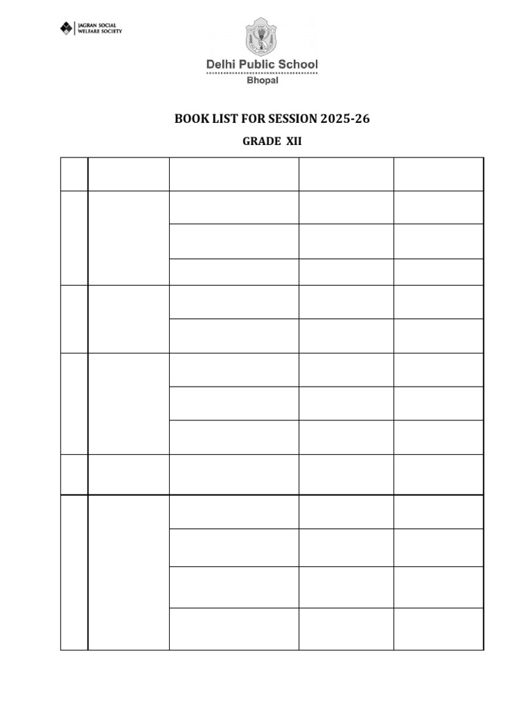Class XII Book List for 2025-26 | PDF