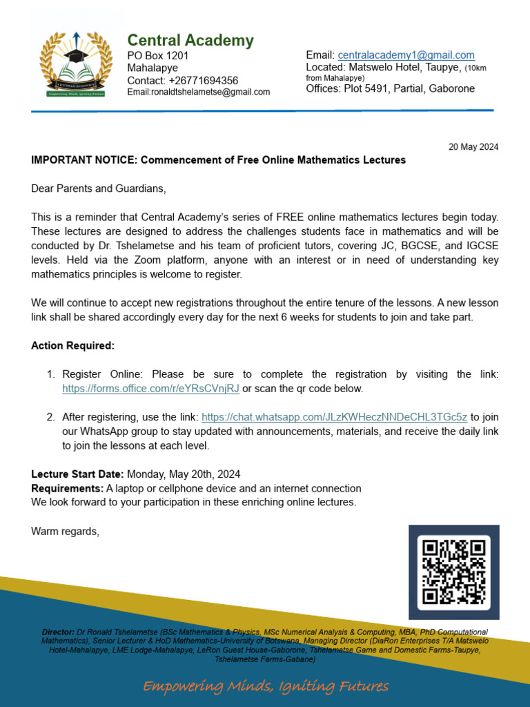 Central Academy Free Online Lectures Begin | PDF