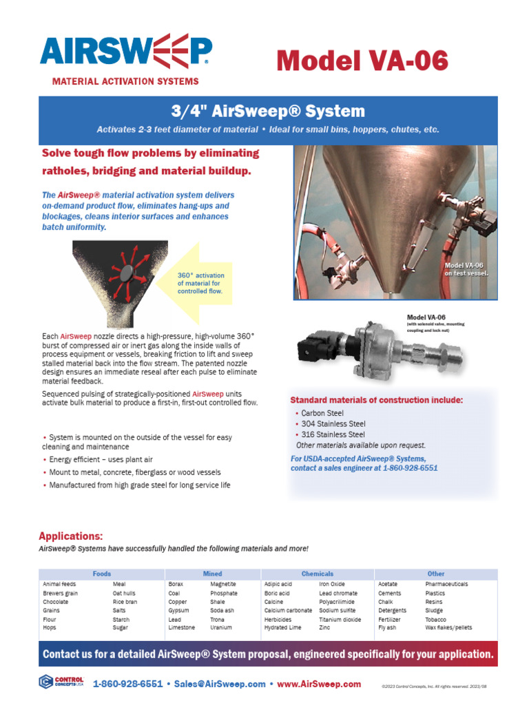AirSweep VA-06 Product Sheet CCI-1 | PDF | Valve | Nut (Hardware)