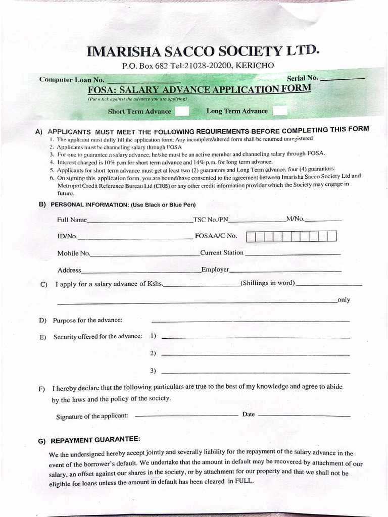 Salary Advance App Form | PDF