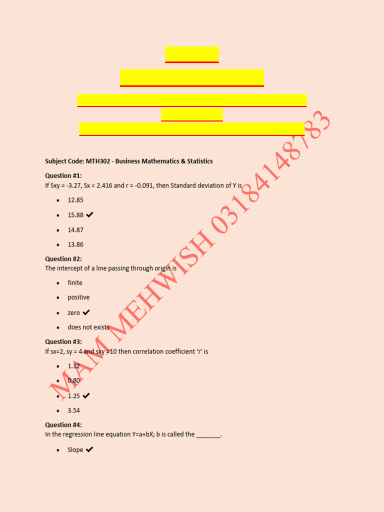 MTH302 Quiz 5 Finals 23-01-2024 Mam Mehwish | PDF | Probability ...