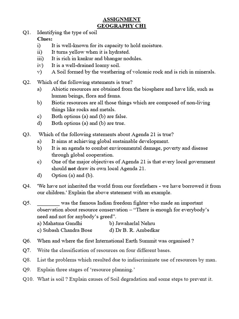 Assignment Geography Ch1 PDF | PDF