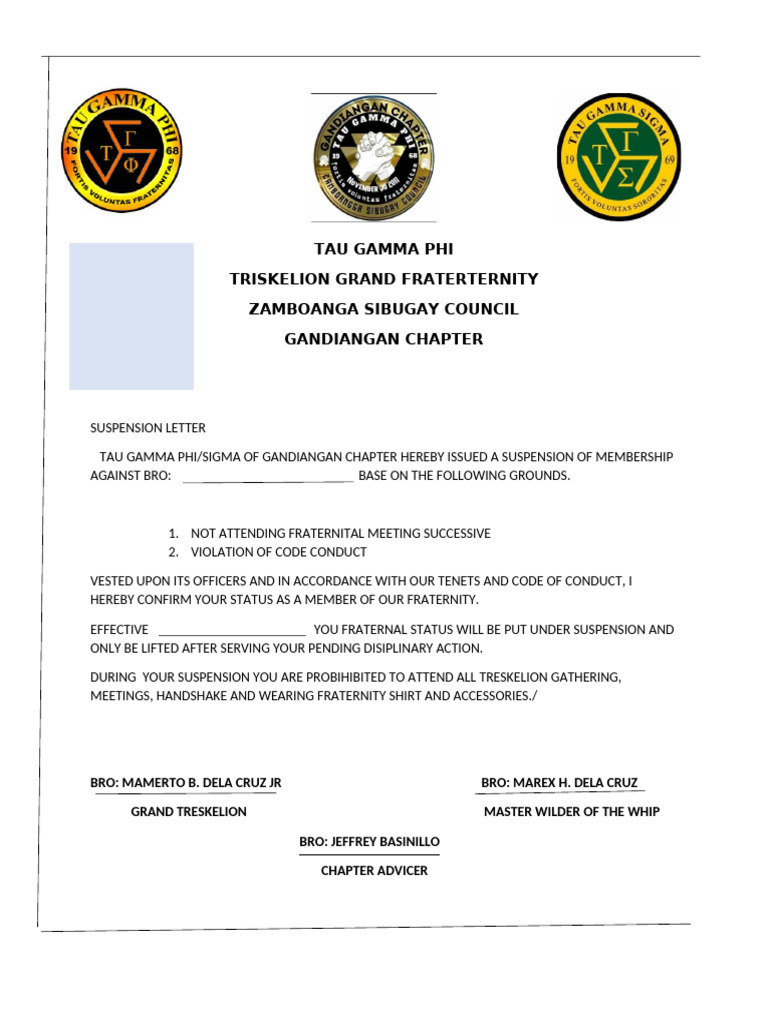 Tau Gamma Phi Suspension Notice | PDF