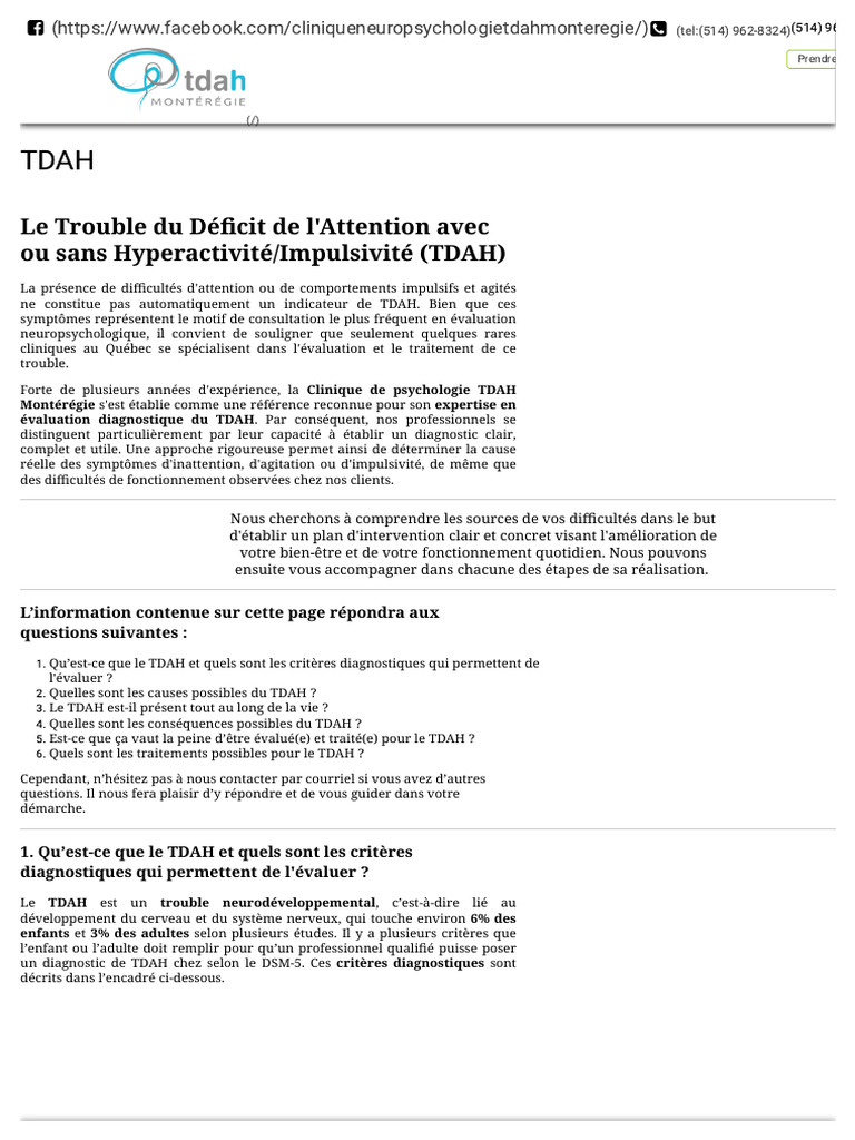 Traitement TDAH _ Trouble Du Déficit de l'Attention _ TDAH Monté | PDF ...