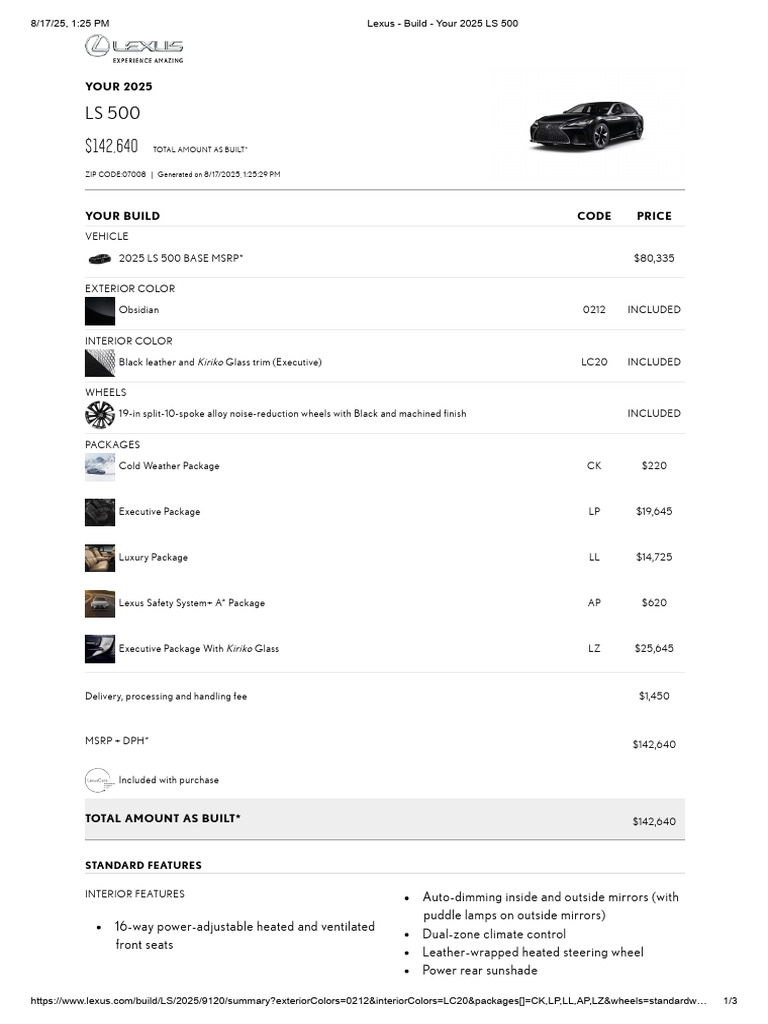2025 Lexus LS 500 Build Summary | PDF | Lexus | Automotive Technologies