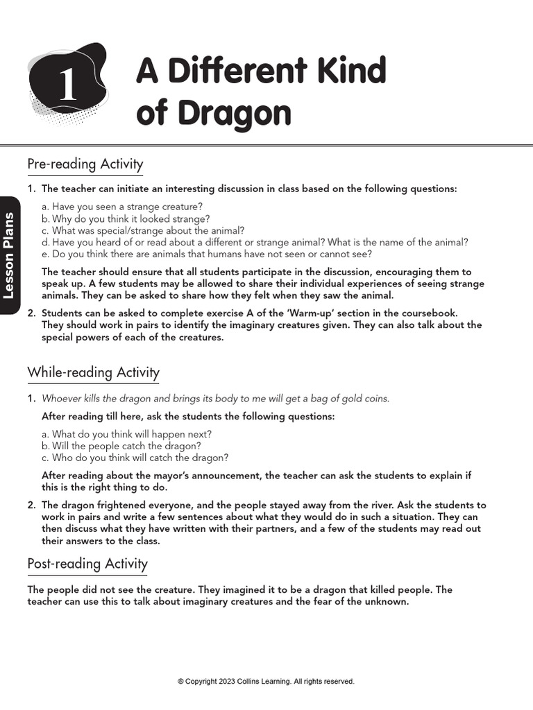 Lesson Plans for Dragon Activities | PDF | Reading Comprehension ...