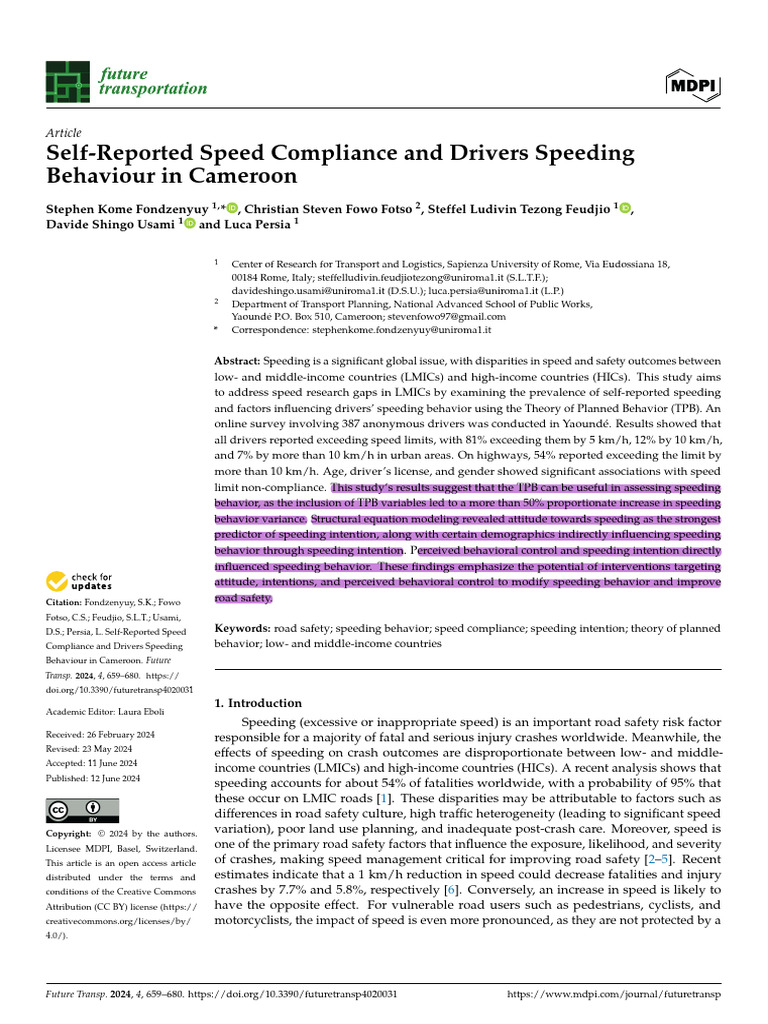 Cameroon Overspeeding Extended TPB | PDF | Structural Equation Modeling ...