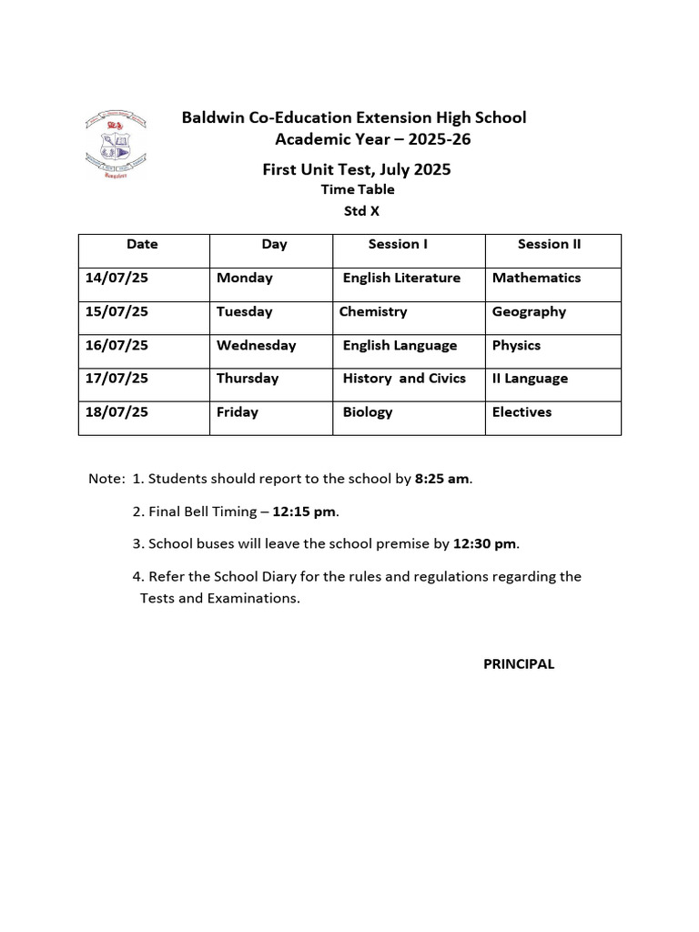Baldwin Co-Ed High School Test Schedule | PDF