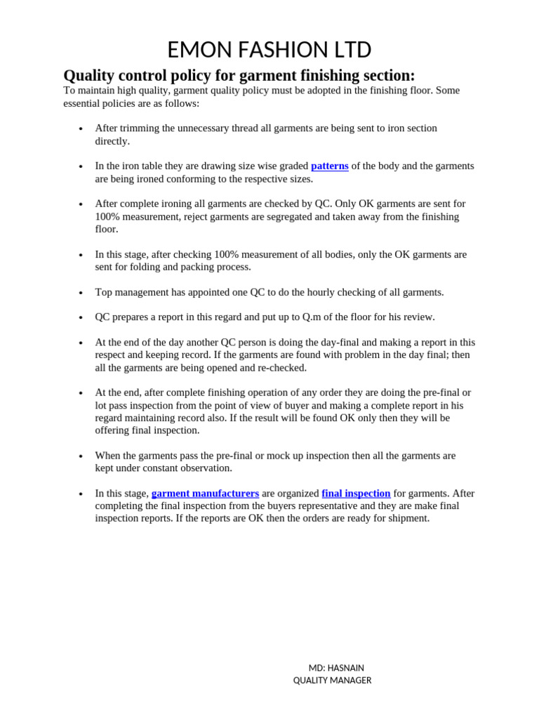 Sop Finishing Emon Fashion | PDF