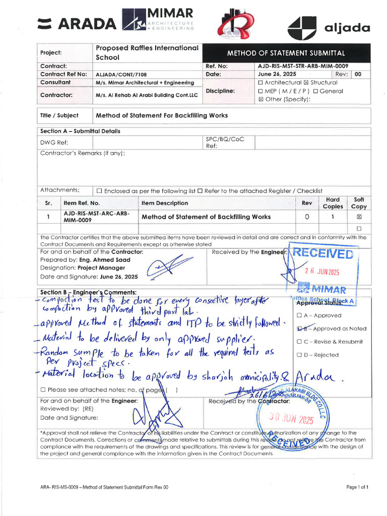 AJD-RIS-MS-ARC-ARB-MIM-0009 R0 - Method of Statement of Backfilling ...