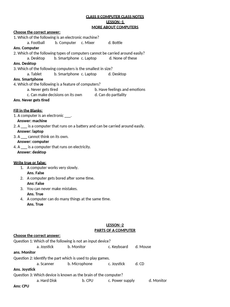Class 2 Computer Lesson Notes | PDF | Computer Monitor | Desktop Computer