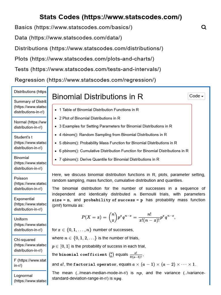 Binomial Distributions in R - StatsCodes | PDF | Probability ...
