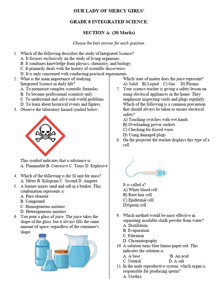 Grade 8 Integrated Science Pp1 | PDF | Water | Blood
