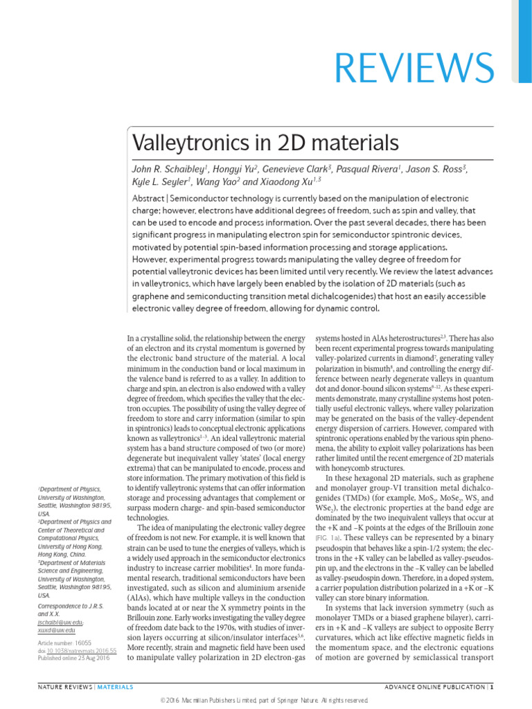 Valleytronics in 2D Materials | PDF | Graphene | Electron